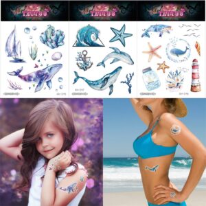 Konsait 120pcs Ocean Animals Temporary Tattoos for Kids, Fake Sea Animal Tropical Ocean Fish Shark Dolphin Waterproof Tattoo Stickers Baby Shower Girls/Boys Birthday Party Favor Decoration Supplies