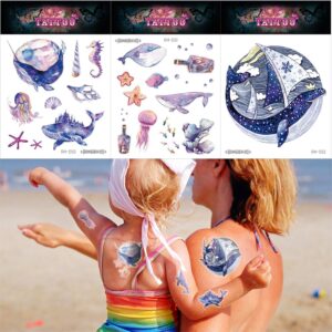 Konsait 120pcs Ocean Animals Temporary Tattoos for Kids, Fake Sea Animal Tropical Ocean Fish Shark Dolphin Waterproof Tattoo Stickers Baby Shower Girls/Boys Birthday Party Favor Decoration Supplies