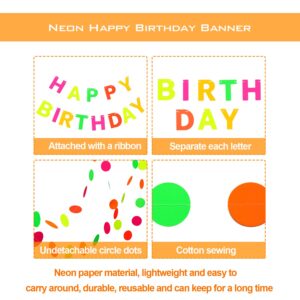 Neon Happy Birthday Banner, Glow in the Dark Birthday Banner Rainbow Neon Sign Black Light Party Supplies and Decorations for Kids Adults