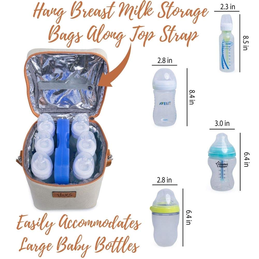 Jax 2020 Breastmilk Cooler Bag - Breastmilk Storage Container for 6 Tall Bottles or Breastmilk Storage Bags - Keeps Breast Milk Storing Bags or Formula Cold - Shoulder Bag, Mesh Pocket for Ice Pack