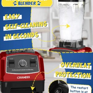 CRANDDI Professional Blender,1500 Watt Commercial Blenders for Kitchen with 70oz BPA-Free Pitcher and Self-Cleaning, Countertop Blenders for Shakes and Smoothies, Build-in Pulse, YL-010-R