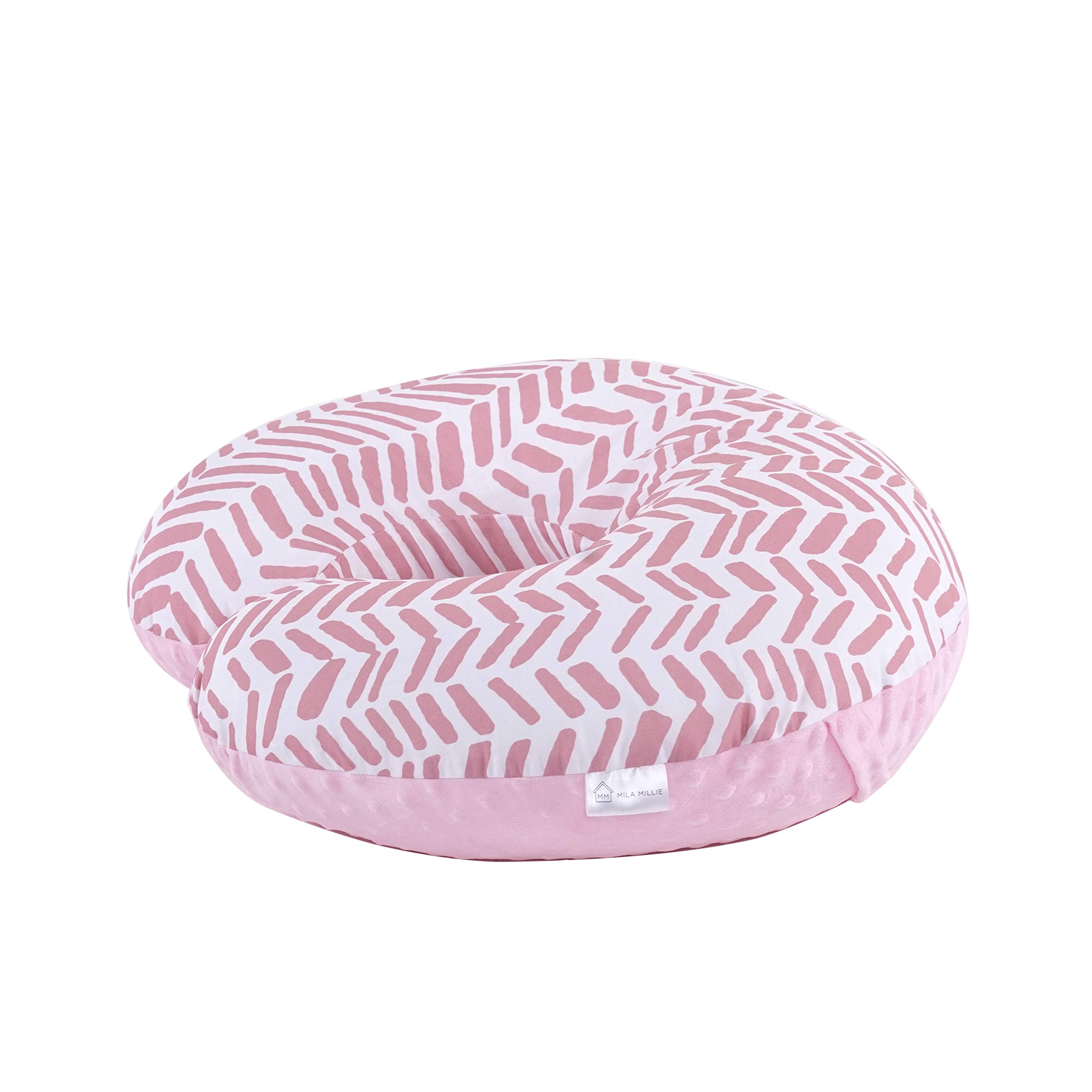 Water Resistant Nursing Pillow Cover | Premium Quality Soft Wipeable Fabric | Pink Herringbone Pattern | Minky Slipcover | Great for Breastfeeding Moms