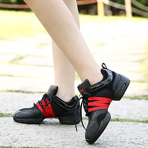 HIPPOSEUS Women Lace-up Dance Sneakers with Rubber Sole -Breathable Synthetic mesh Athletic Walking Dance Shoes Platform,Model B56