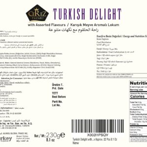 Cerez Pazari Turkish Delights Candy with Assorted Mix Flavours 8.1 Oz Vegan Fruit Snacks Gift Box | No Nuts Sweet Luxury Traditional Confectionery Lokum Loukoumi