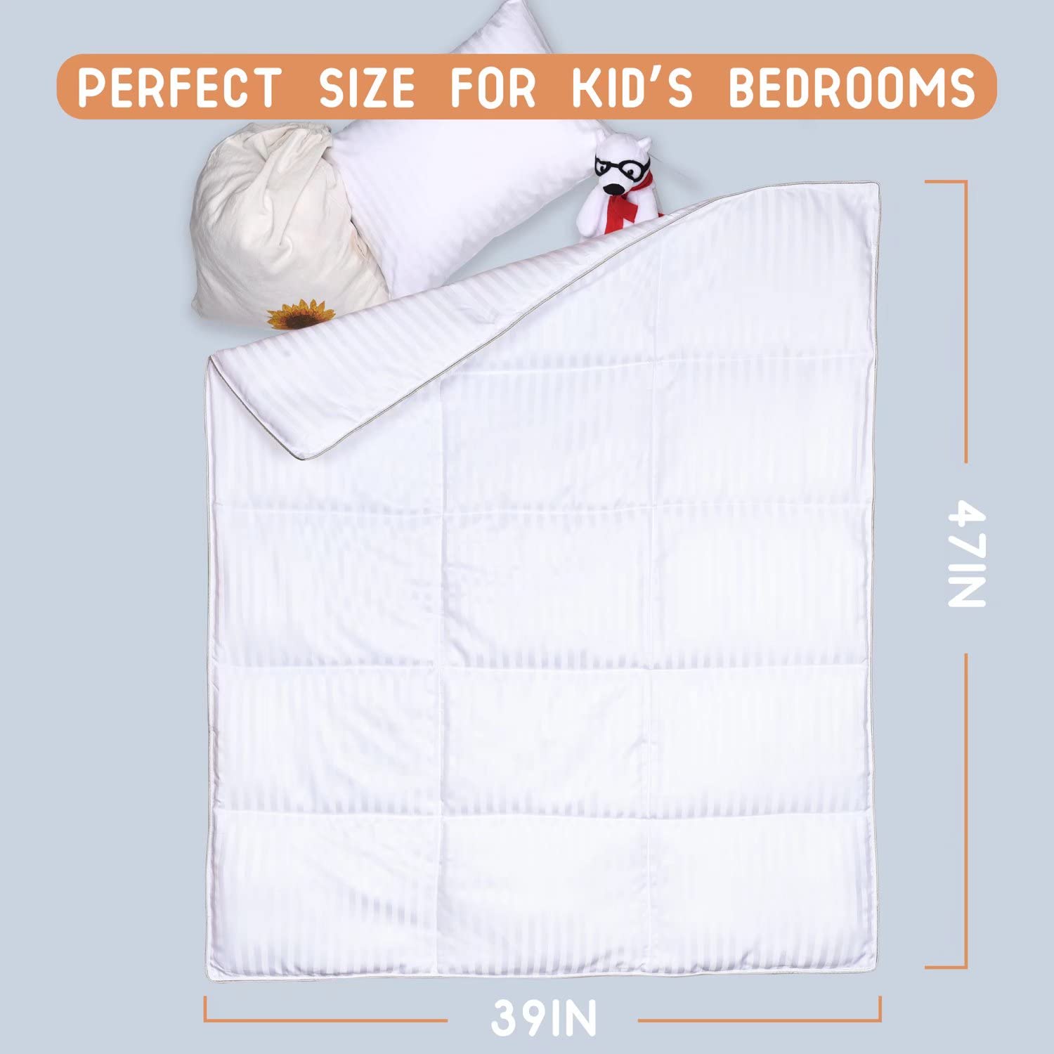 ZPECC Kids Toddler Blanket - 39" x 47" Comforter for Boy and Girls,Baby Quilt for Crib Bed, Stroller, Cot, Daycare, Travel, White Stripe