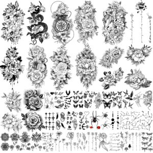 yazhiji 49 sheets large sexy flowers collection waterproof temporary tattoos lasting fake tattoos for women and girls.