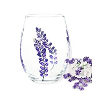 Lavender Flower Stemless Wine Glass - Perfect Mother's Day Gift - Birthday Gift for Mom, Sister, Friends - Spring Wine Glass Purple Lavender Flower