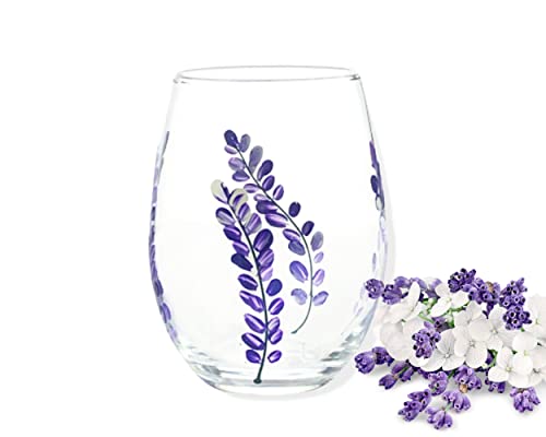 Lavender Flower Stemless Wine Glass - Perfect Mother's Day Gift - Birthday Gift for Mom, Sister, Friends - Spring Wine Glass Purple Lavender Flower