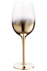 vikko décor gold ombre white wine glasses | thin, handblown glass – tall, elegant stem – dishwasher safe – 17.5 ounce cup – great gift idea – set of 12 wine glasses