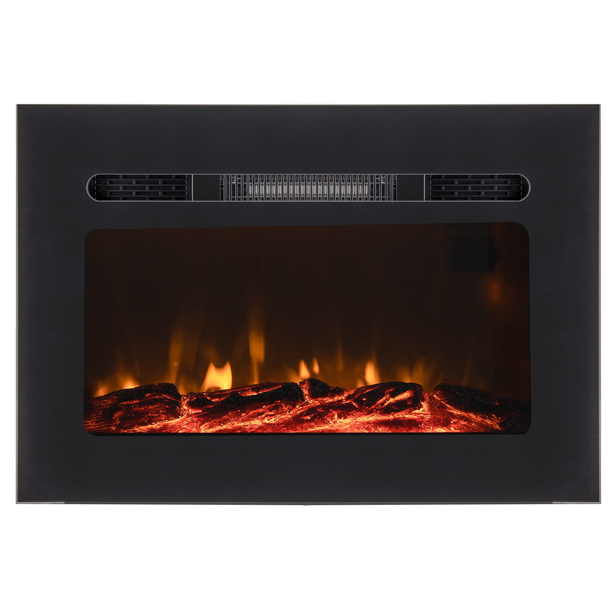 RecPro RV Fireplace 36" | Recessed Electric Fireplace | Glass with Log View | Includes Remote | Three Different Flame Color Options