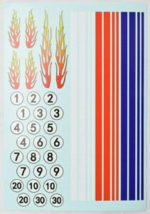 vrc hobbies 1/24 model car waterslide decal sheet w/flames, numbers & stripes #5050