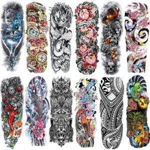 aresvns full arm temporary tattoos for men and women (l19“xw7”),temporary tattoo waterproof sleeve tattoo last long,japanese fake tattoos for adults christmas gift