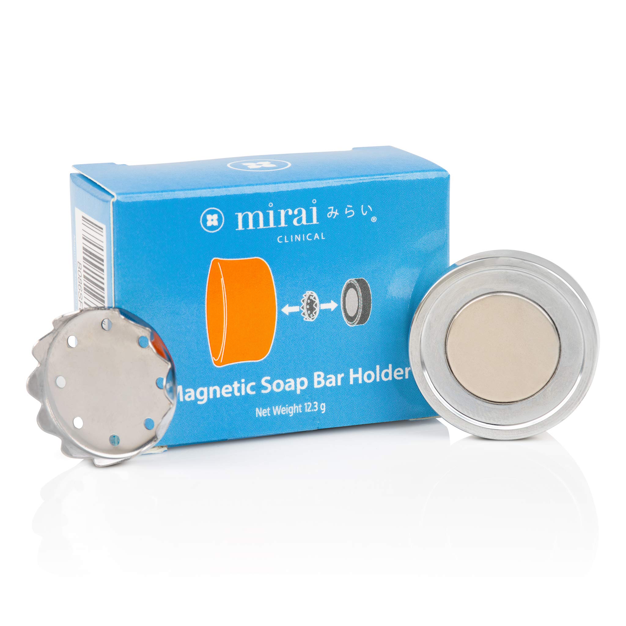 Mirai Clinical Magnetic Soap Holder for Shower Wall - Stainless Steel Savers for Bar Soap - Easy Clean Magnetic Soap Bar Holder Self Draining - Wall Mount Soap Tray for Shower Bathroom Kitchen Sink