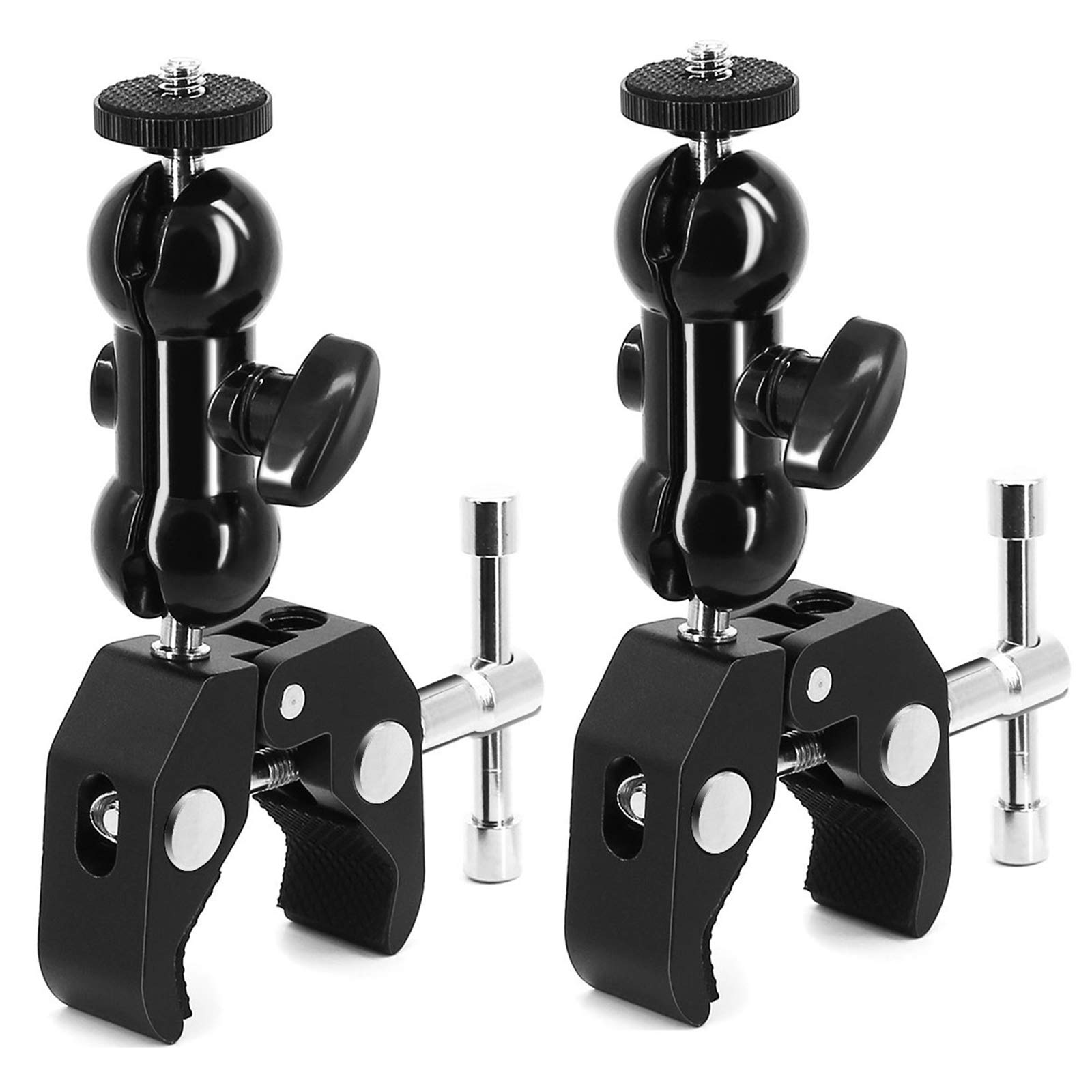 SLOW DOLPHIN Camera Clamp Mount Monitor Mount Bracket Super Clamp w/1/4 and 3/8 Thread with Cool Double Ballhead Arm Adapter Bottom Clamp for for DSLR Camera/Field Monitor/LED (2 PCS)