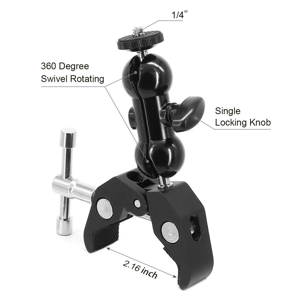 SLOW DOLPHIN Camera Clamp Mount Monitor Mount Bracket Super Clamp w/1/4 and 3/8 Thread with Cool Double Ballhead Arm Adapter Bottom Clamp for for DSLR Camera/Field Monitor/LED (2 PCS)