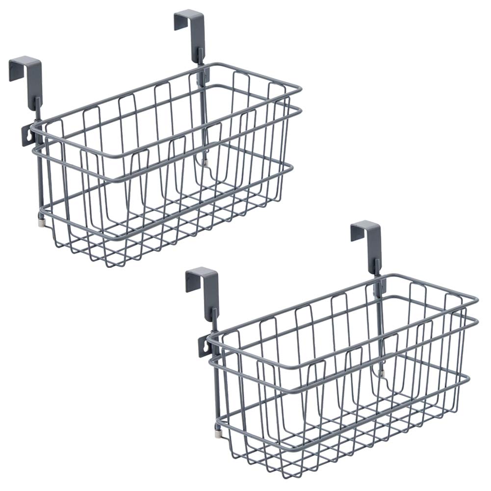 EZOWare Over the Cabinet Door Hanging Organizer Holder, Wall Mountable Deep Metal Storage Basket for Household Kitchen Bathroom Pantry Items (Pack of 2, Small)