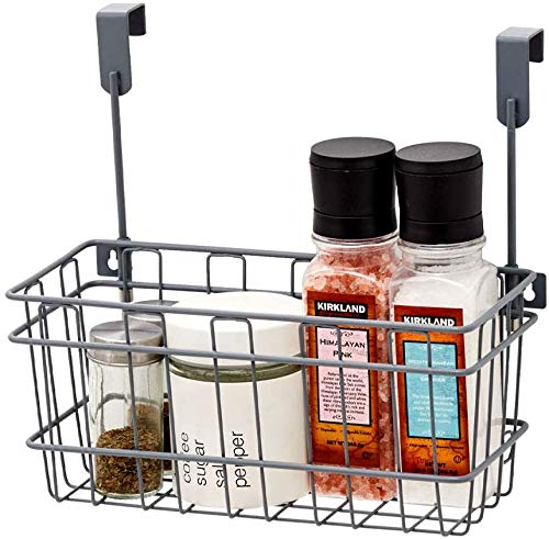 EZOWare Over the Cabinet Door Hanging Organizer Holder, Wall Mountable Deep Metal Storage Basket for Household Kitchen Bathroom Pantry Items (Pack of 2, Small)