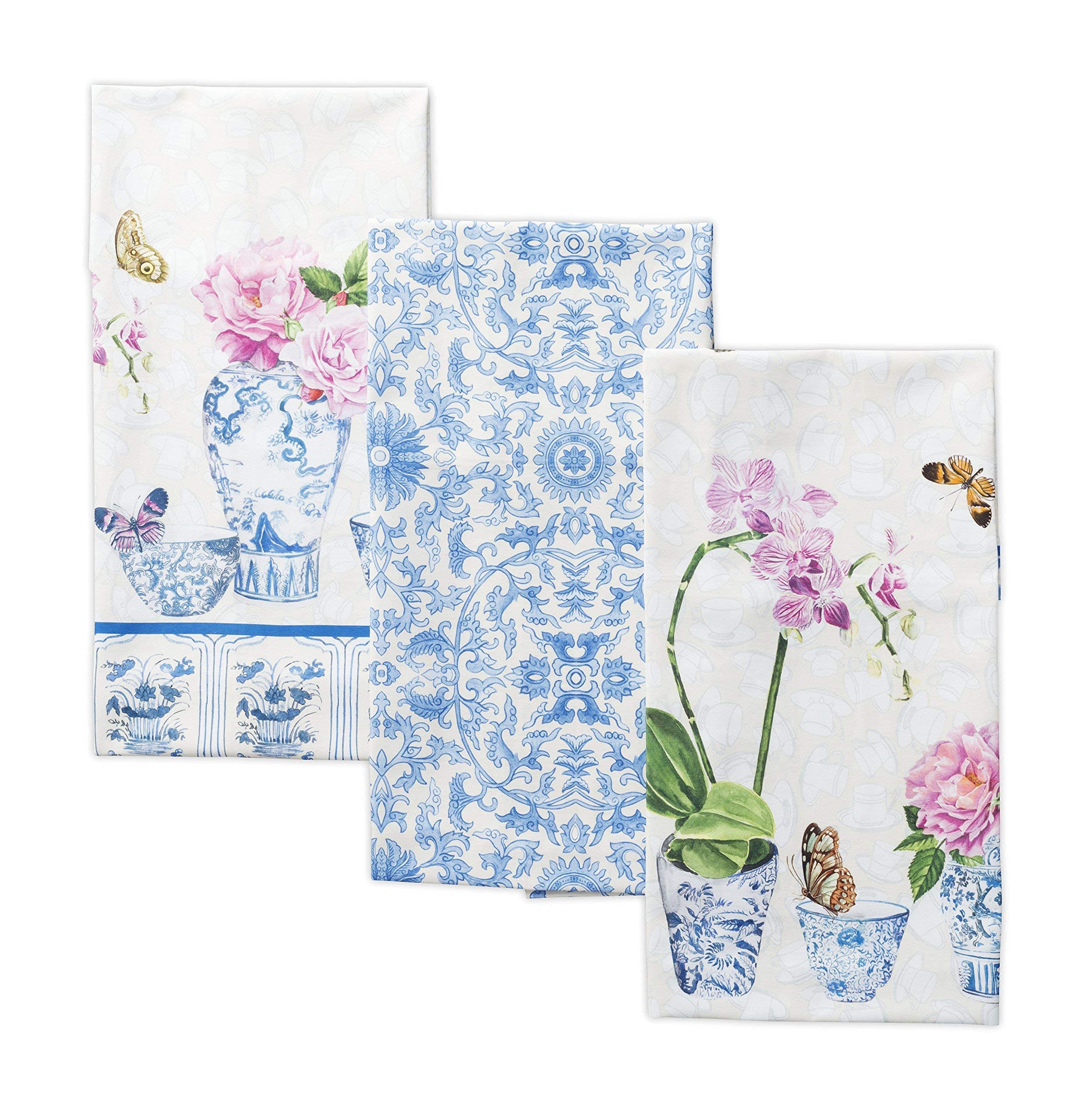 Maison d' Hermine Canton Bundle Set 100% Cotton Apron (27.50 Inch by 31.50 Inch) Set of 3 Kitchen Towels (20 Inch by 27.5 Inch) and Oven Mitt (7.5 Inch by 13 Inch)/Pot Holder (8 Inch by 8 Inch)