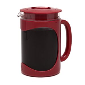 primula burke deluxe cold brew iced coffee maker, comfort grip handle, durable glass carafe, removable mesh filter, perfect 6 cup size, dishwasher safe, 1.6 qt, red