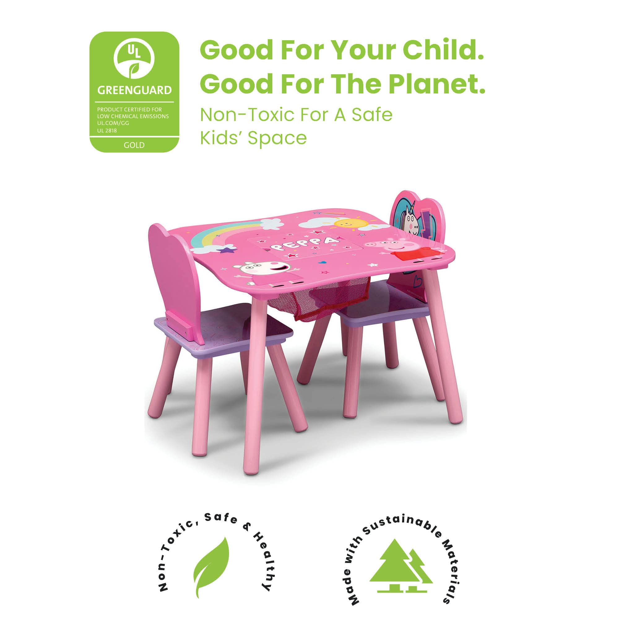 Delta Children Kids Table and Chair Set with Storage (2 Chairs Included) - Ideal for Arts & Crafts, Snack Time, Homeschooling, Homework & More, Peppa Pig