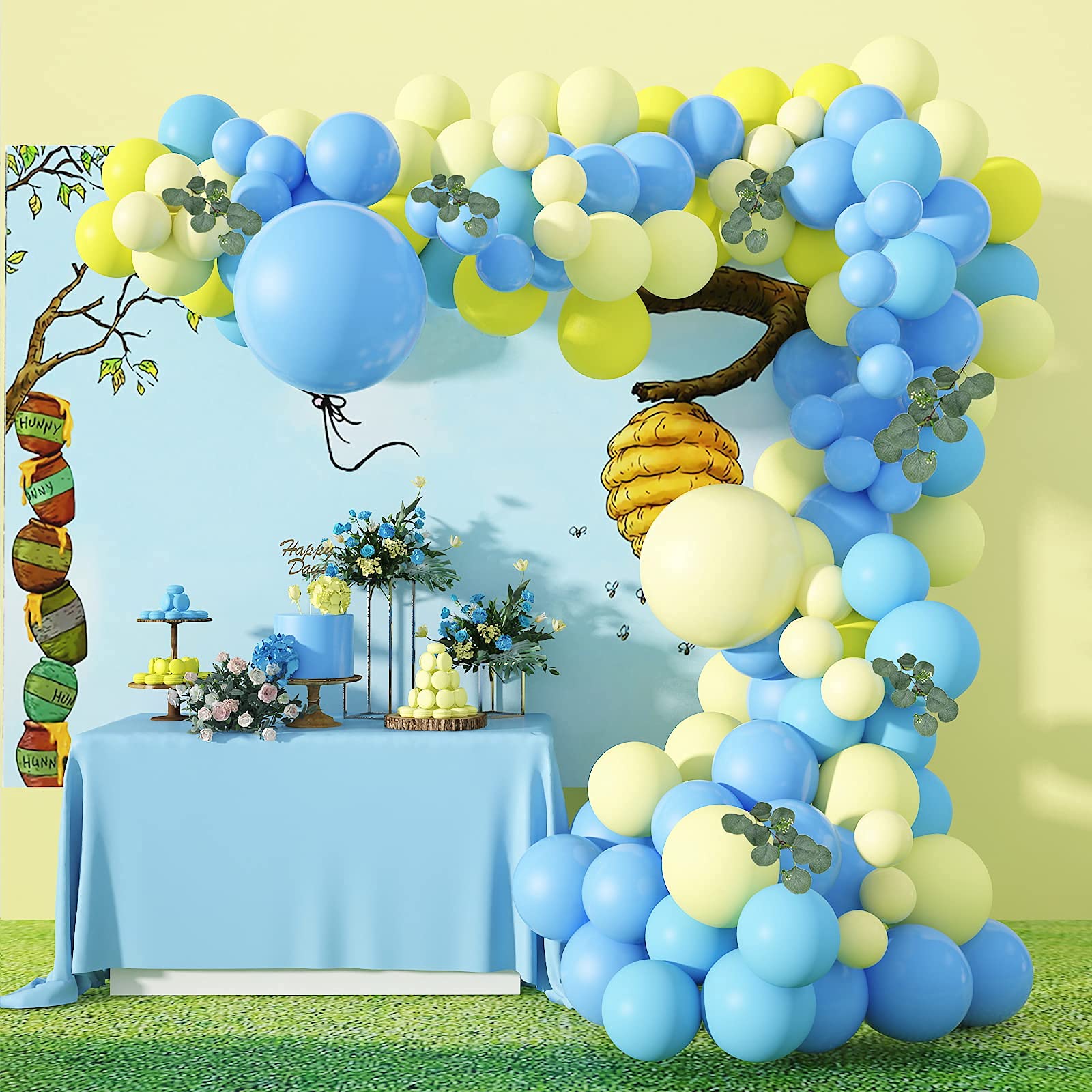 Soonlyn Blue Party Latex Balloons 10ft Baby Blue and Yellow Balloons Garland Arch Kit for Baby Shower Boy Birthday Decorations 18 In 10 In 5 In