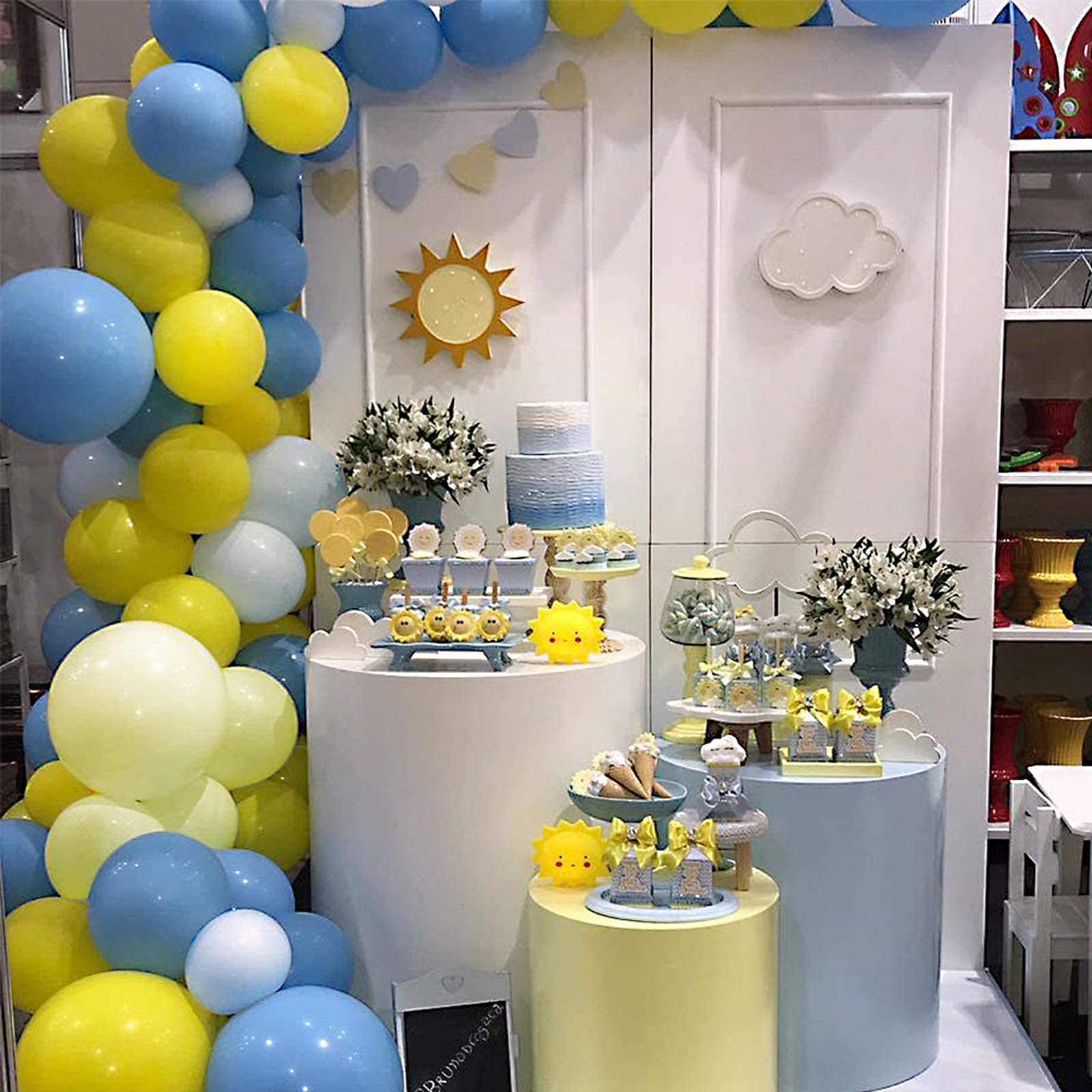 Soonlyn Blue Party Latex Balloons 10ft Baby Blue and Yellow Balloons Garland Arch Kit for Baby Shower Boy Birthday Decorations 18 In 10 In 5 In