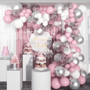 Soonlyn Pink Balloon Garland Kit 130 Pcs 12 In Pink Silver Metallic Balloons White Latex Balloons Arch Kit for Baby Shower Decorations Girl Birthday Party Bridal Shower Wedding