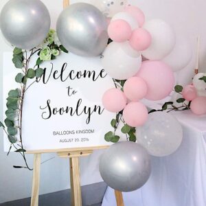 Soonlyn Pink Balloon Garland Kit 130 Pcs 12 In Pink Silver Metallic Balloons White Latex Balloons Arch Kit for Baby Shower Decorations Girl Birthday Party Bridal Shower Wedding