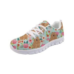 hugs idea comfortable lightweight lace up sneakers for women funny pomeranian flower pattern non slip rubber sole tennis dailyshoes