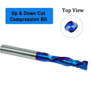 Jiiolioa F2132 CNC Router Bits Up&Down Cut Solid Carbide Compression End Mill 1/4" Shank for Side milling, end milling, Finish Machining