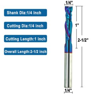 Jiiolioa F2132 CNC Router Bits Up&Down Cut Solid Carbide Compression End Mill 1/4" Shank for Side milling, end milling, Finish Machining