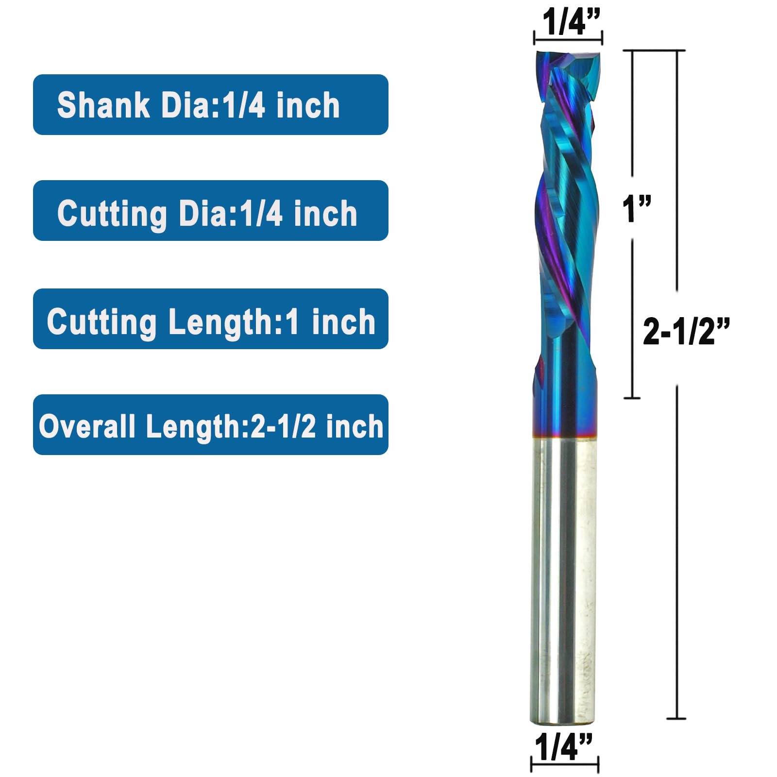 Jiiolioa F2132 CNC Router Bits Up&Down Cut Solid Carbide Compression End Mill 1/4" Shank for Side milling, end milling, Finish Machining