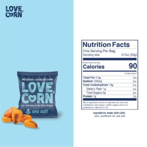 LOVE CORN Sea Salt 0.7oz x 20 Bags - Delicious Crunchy Corn - Healthy Family Snacks - Gluten Free, Kosher, NON-GMO - Alternative for Chips, Nuts, Crackers & Pretzels - Perfect for Charcuterie Boards