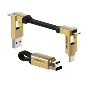 rolling square incharge 6 portable keychain charger cable, 6-in-1 multi charging cable, saturn gold for personal computer