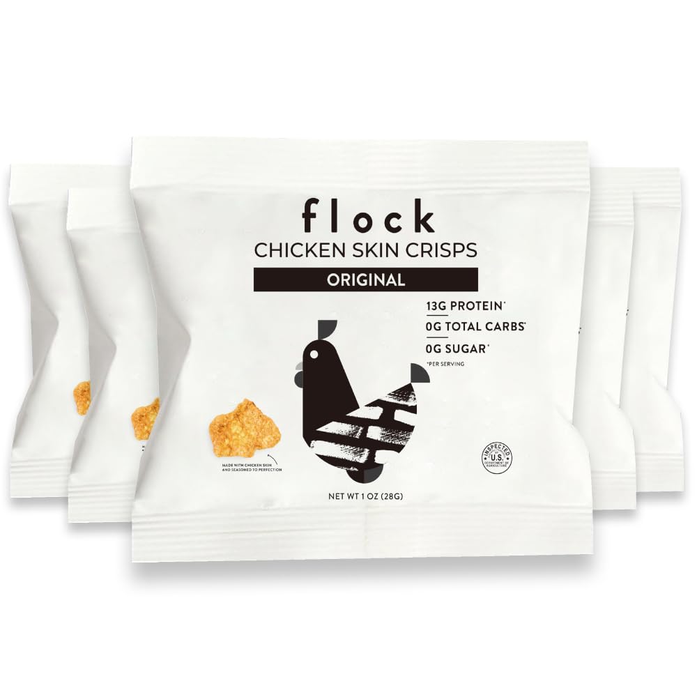 Flock Keto Chicken Skin Chips | Original Flavor | Low Carb, High Protein, Sugar Free, Gluten Free Fried Chicken Skins - Chicken Chips for People | (1oz) 8-Pack Crispy Chicken Flock Chips