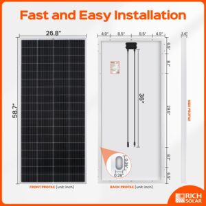 RICH SOLAR 200 Watt 24 Volt 9BB Cell Monocrystalline Solar Panel High Efficiency Solar Module for RV Trailer Camper Marine Off Grid