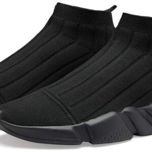 Santiro Mens Running Shoes Casual Slip on Shoes Breathable Walking Athletic Tennis Shoes Lightweight Knit Sock Sneakers for Men All Black 12 US