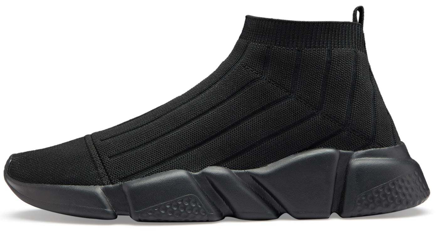 Santiro Mens Running Shoes Casual Slip on Shoes Breathable Walking Athletic Tennis Shoes Lightweight Knit Sock Sneakers for Men All Black 12 US