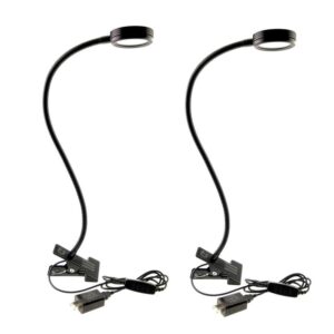 zsgoes 2 pack clamp gooseneck led desk lamp, clip on bendable steel light, c-clamp sewing machine table mount, 360degree flexible neck 3 colors 10 level brightness (clamp)