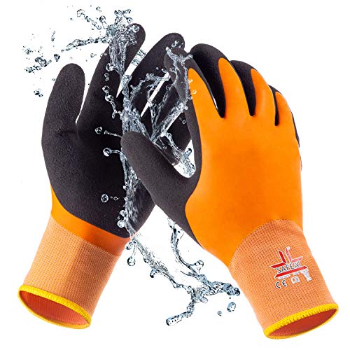 SAFEAT General Waterproof Work Gloves for Men and Women – Flexible, Double Coated Latex, Multipurpose, Sandy Grip Foam 1 Pair (Large)