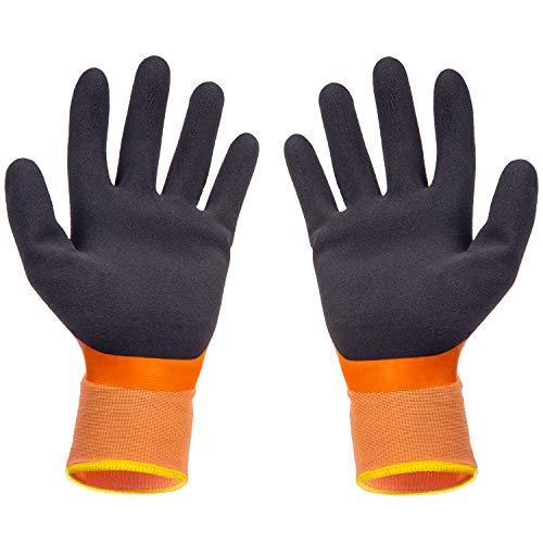 SAFEAT General Waterproof Work Gloves for Men and Women – Flexible, Double Coated Latex, Multipurpose, Sandy Grip Foam 1 Pair (Large)