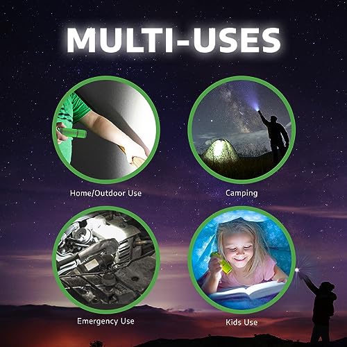 LitezAll Glow in The Dark Flashlight | Rubber Coated Mini Flashlight LED Flashlight | Battery Operated Mini Flashlights for Kids and Pocket Flashlight Gifts for Men | 2 Pack, Batteries Included