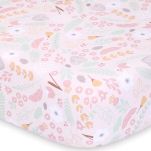 The Peanutshell Crib Sheet Set for Baby Girls | Pink Floral and Woodland Animals | 2 Pack Set