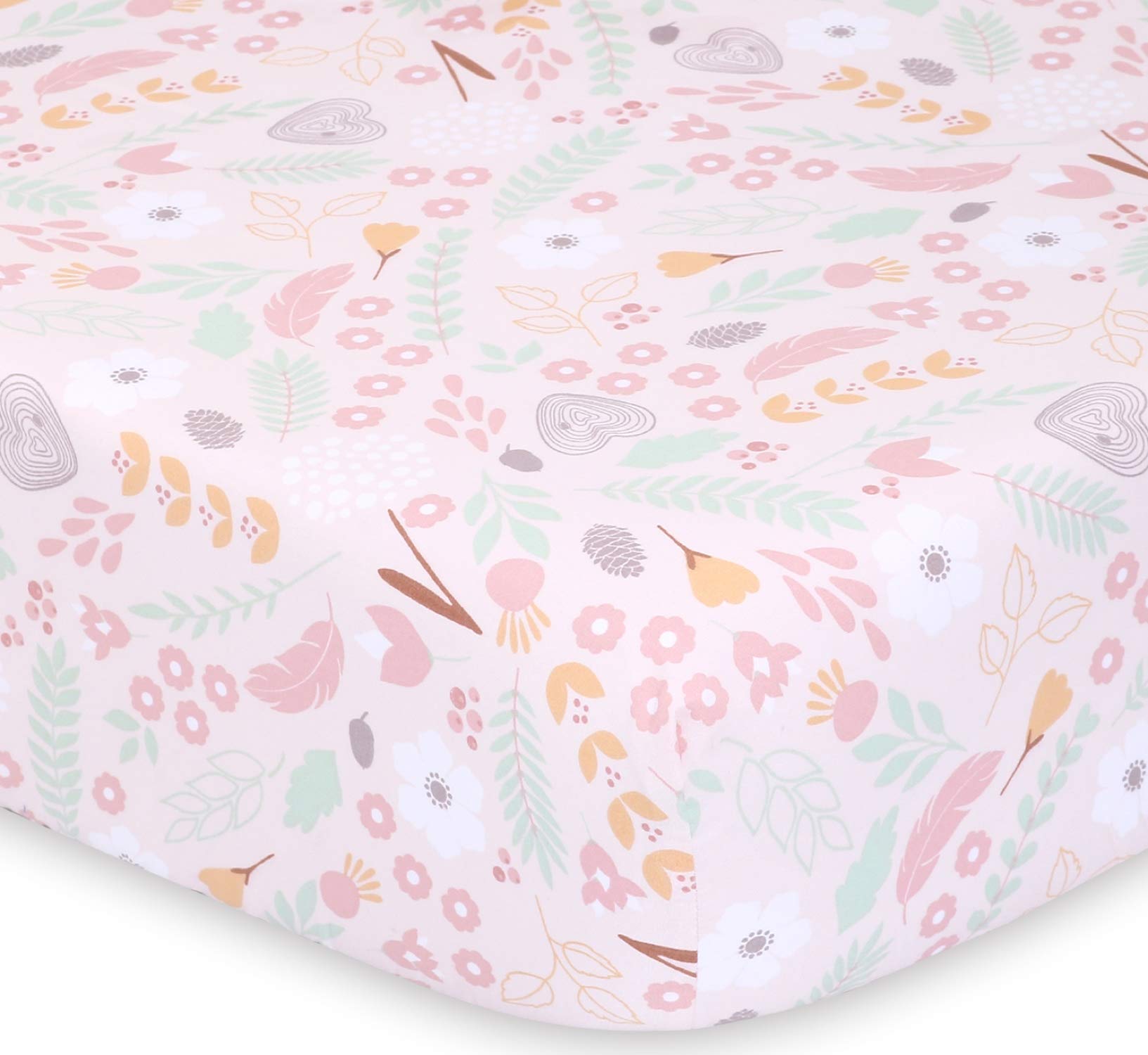 The Peanutshell Crib Sheet Set for Baby Girls | Pink Floral and Woodland Animals | 2 Pack Set