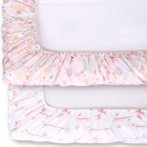 The Peanutshell Crib Sheet Set for Baby Girls | Pink Floral and Woodland Animals | 2 Pack Set