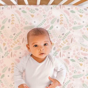 The Peanutshell Crib Sheet Set for Baby Girls | Pink Floral and Woodland Animals | 2 Pack Set