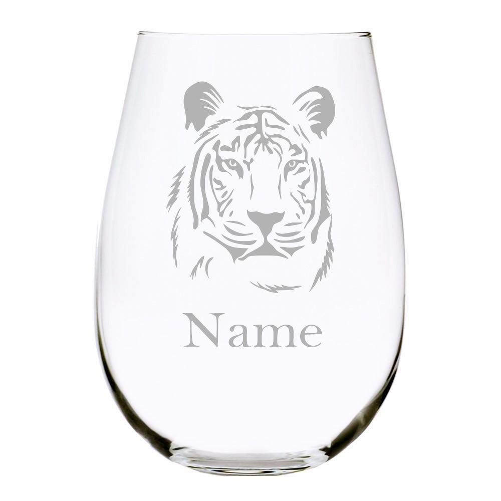 Tiger with name 17 oz. stemless wine glass