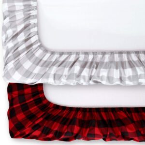 The Peanutshell Crib Sheet Set for Baby Boys or Girls - Red, Black & Grey Buffalo Plaid - 2 Pack Set