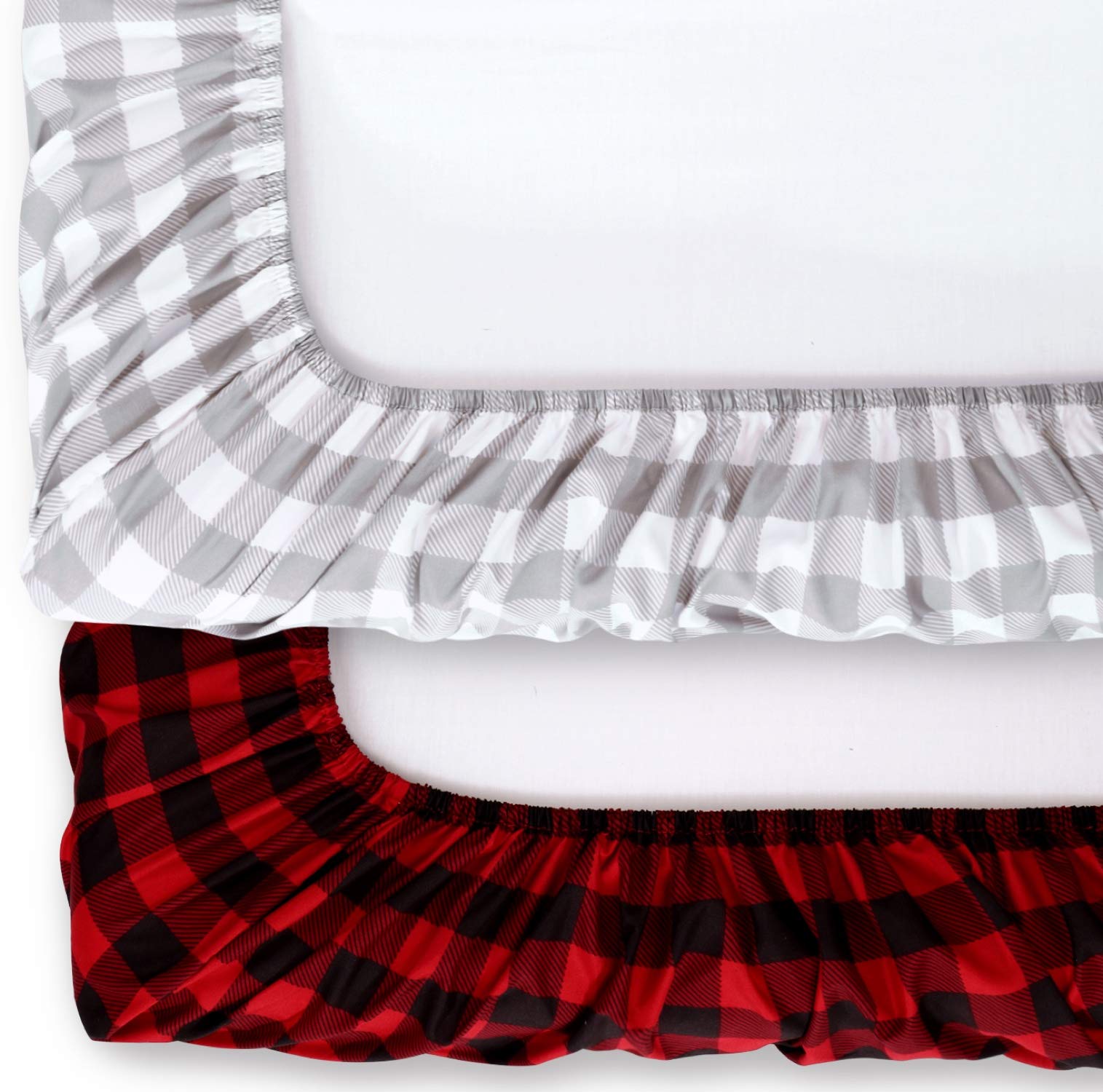 The Peanutshell Crib Sheet Set for Baby Boys or Girls - Red, Black & Grey Buffalo Plaid - 2 Pack Set