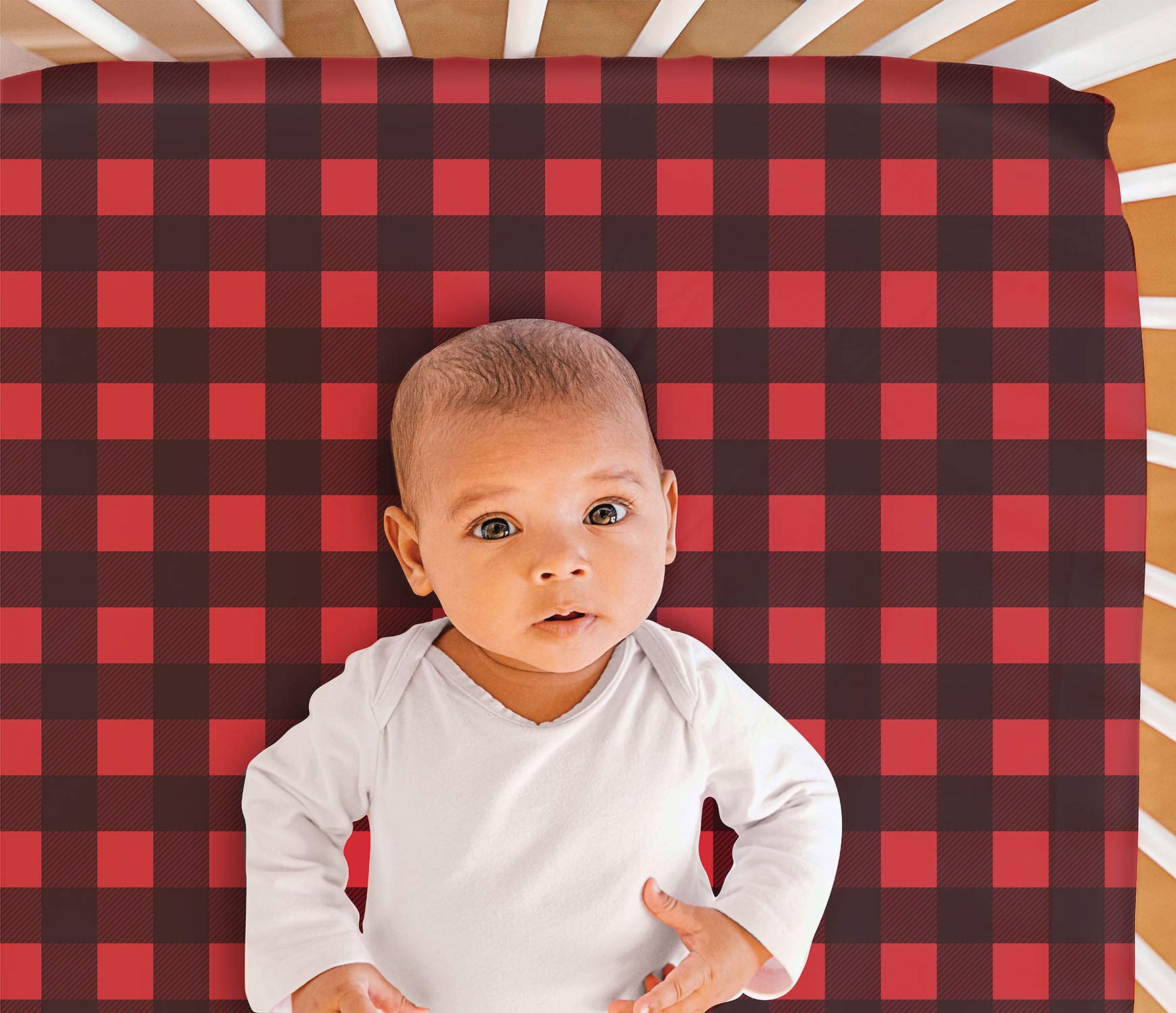 The Peanutshell Crib Sheet Set for Baby Boys or Girls - Red, Black & Grey Buffalo Plaid - 2 Pack Set